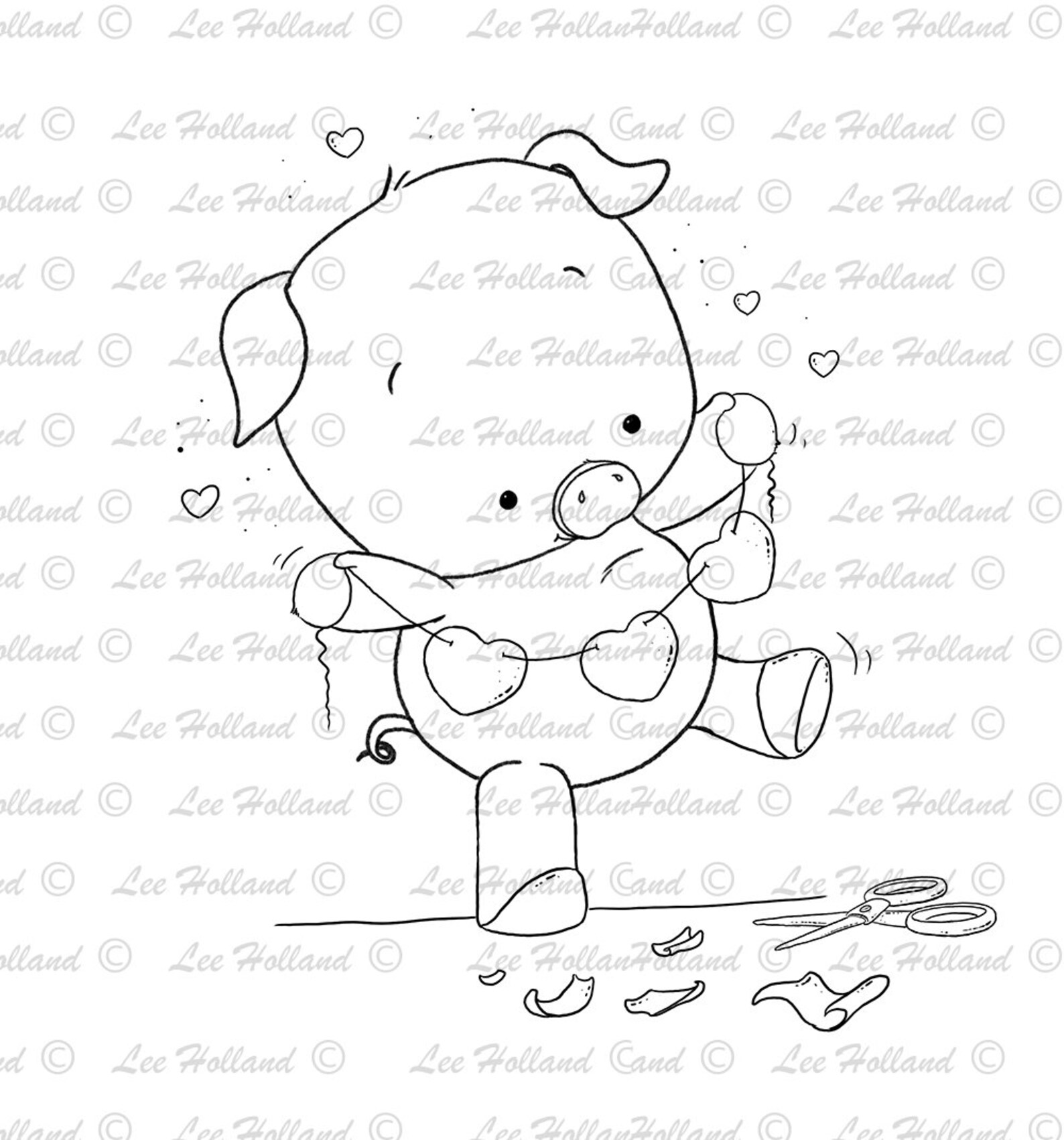 Piglet With Love Hearts Card Making Digi Stamp Digital | Etsy