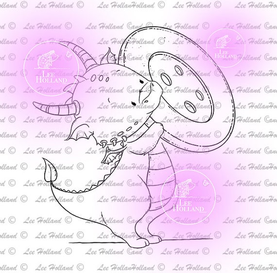 Dragon Holding a Button Digital Stamp Card Making Digi - Etsy