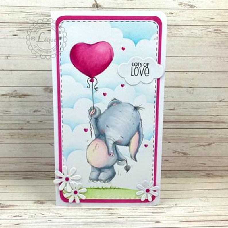 Elephant With Heart Balloon, Digital Stamp, Card Making, Digi, Stamp ...