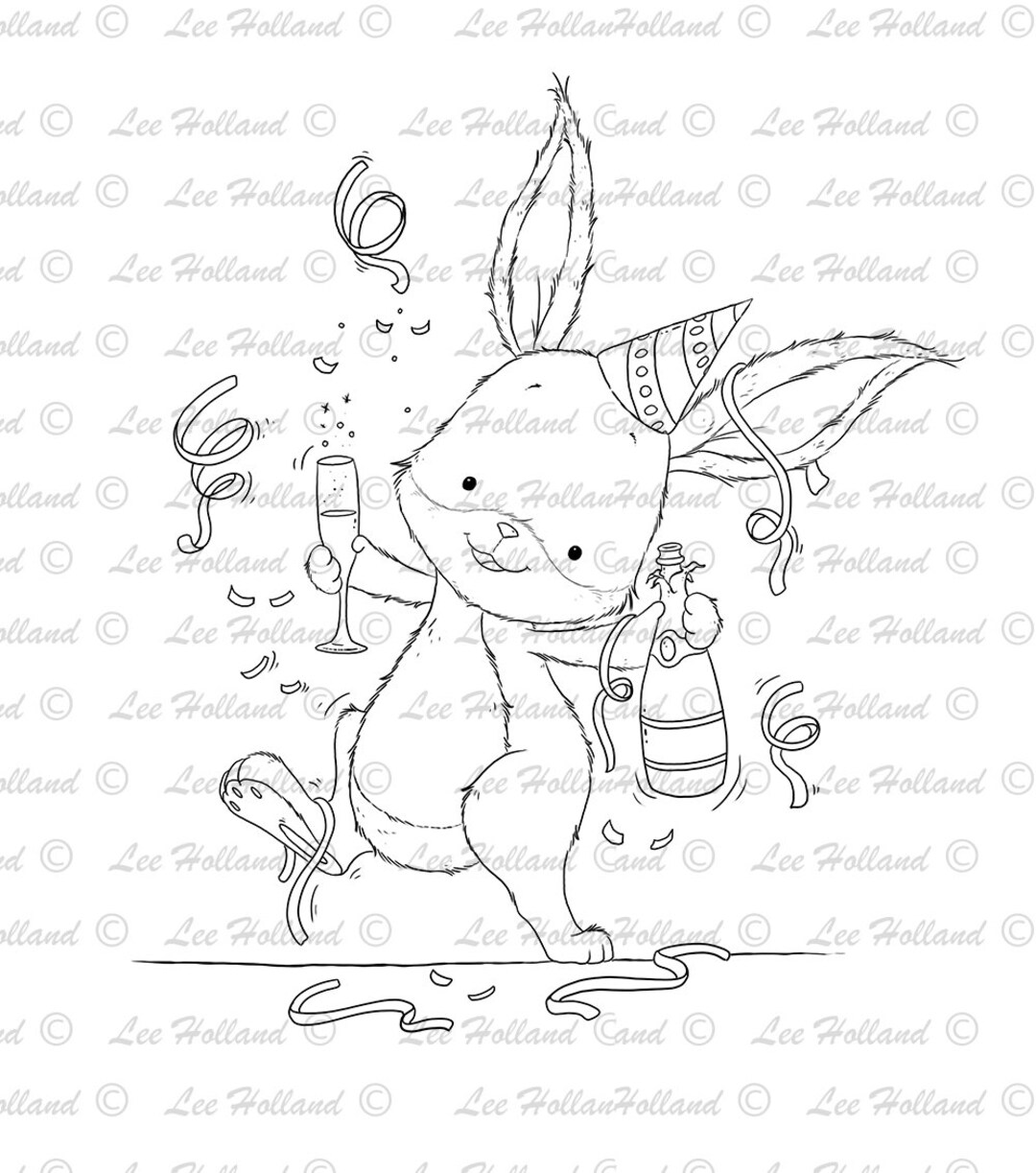 Celebration Bunny Digital Stamp, Card Making, Digi, Digi Stamp - Etsy