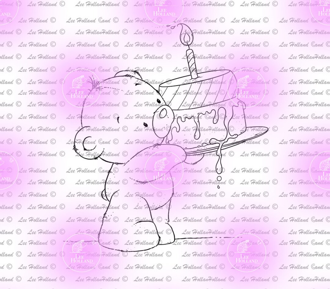 Little Teddy With Birthday Cake ,digital Stamp, Card Making, Digi - Etsy