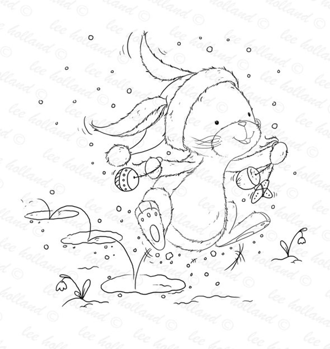 Digital Stamps, Bunny With Christmas Decorations, Christmas, Card ...