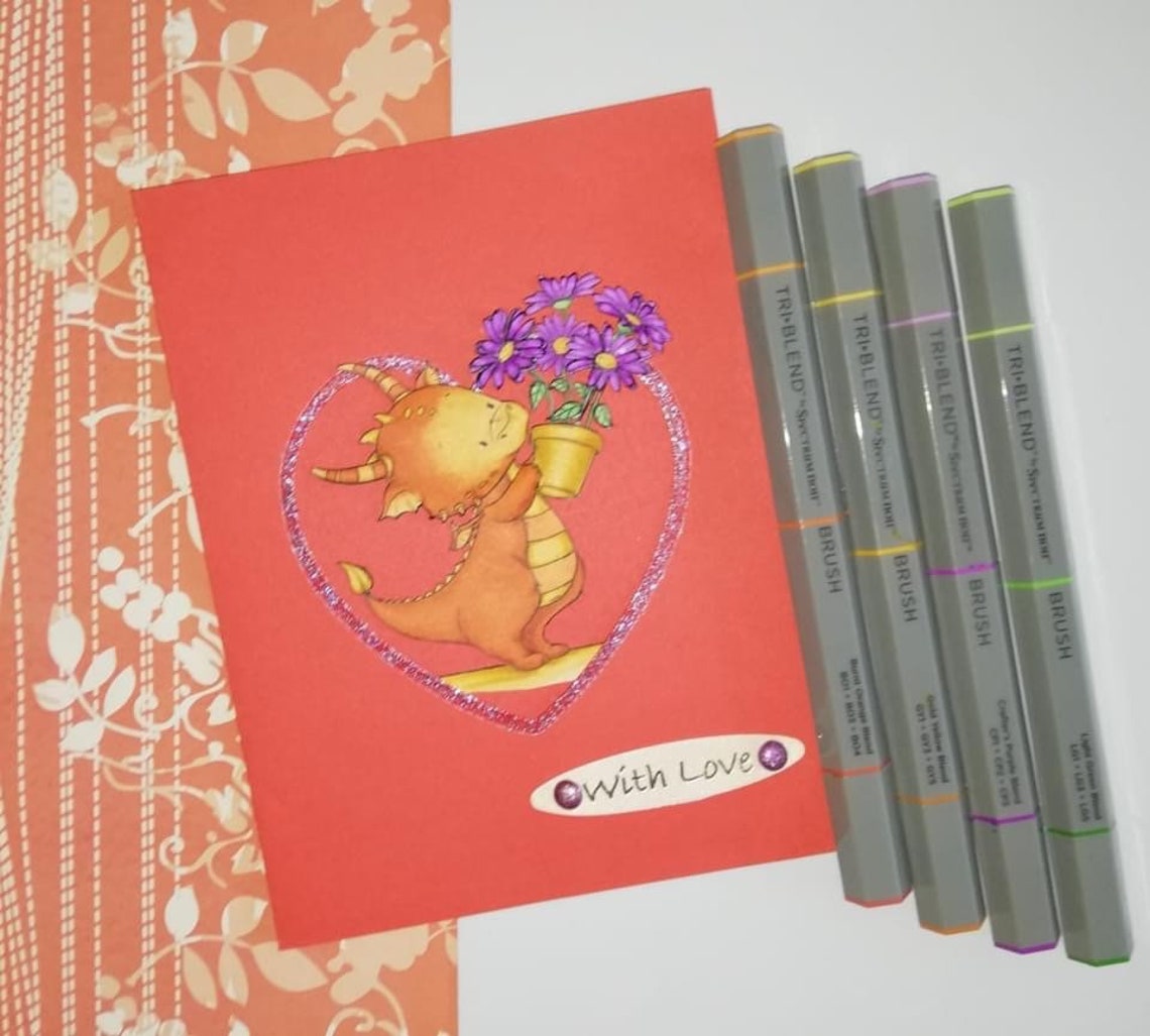 Dragon With Flowers,digital Stamp Card Making, Digi, Stamp - Etsy