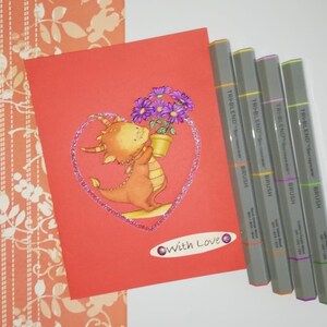 Dragon With Flowers,digital Stamp Card Making, Digi, Stamp - Etsy