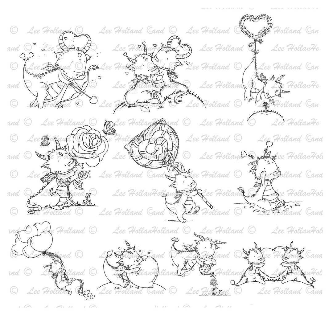 10 Dragons Love Collection, Card Making, Art Printable, Cute, Printable ...