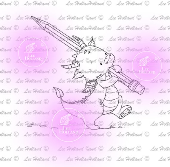 Dragon Carrying a Pencil Card Making Digi Digital Stamp - Etsy