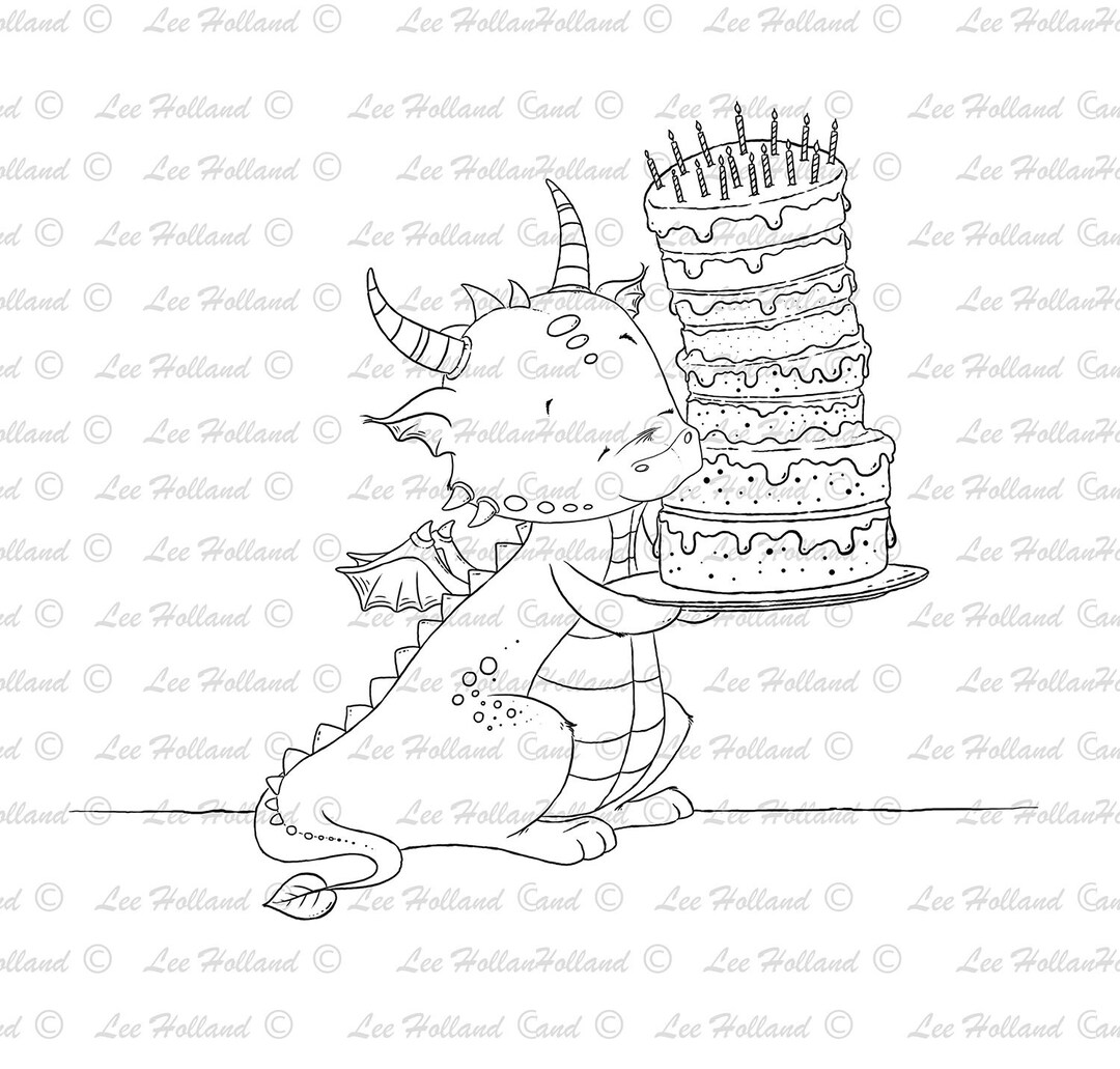 Digital Stamp, Birthday Dragon, Card Making, Art Printable, Digi ...