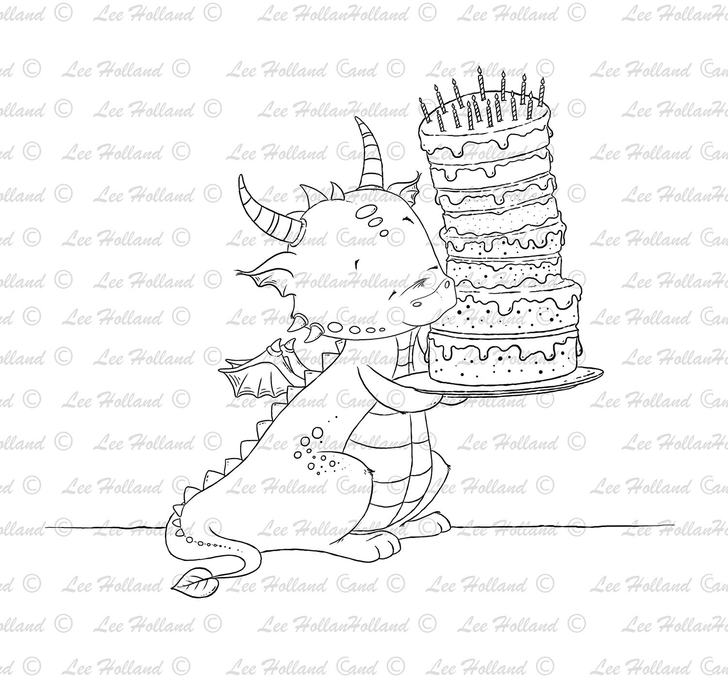 Digital Stamp Birthday dragon Card making Art printable | Etsy