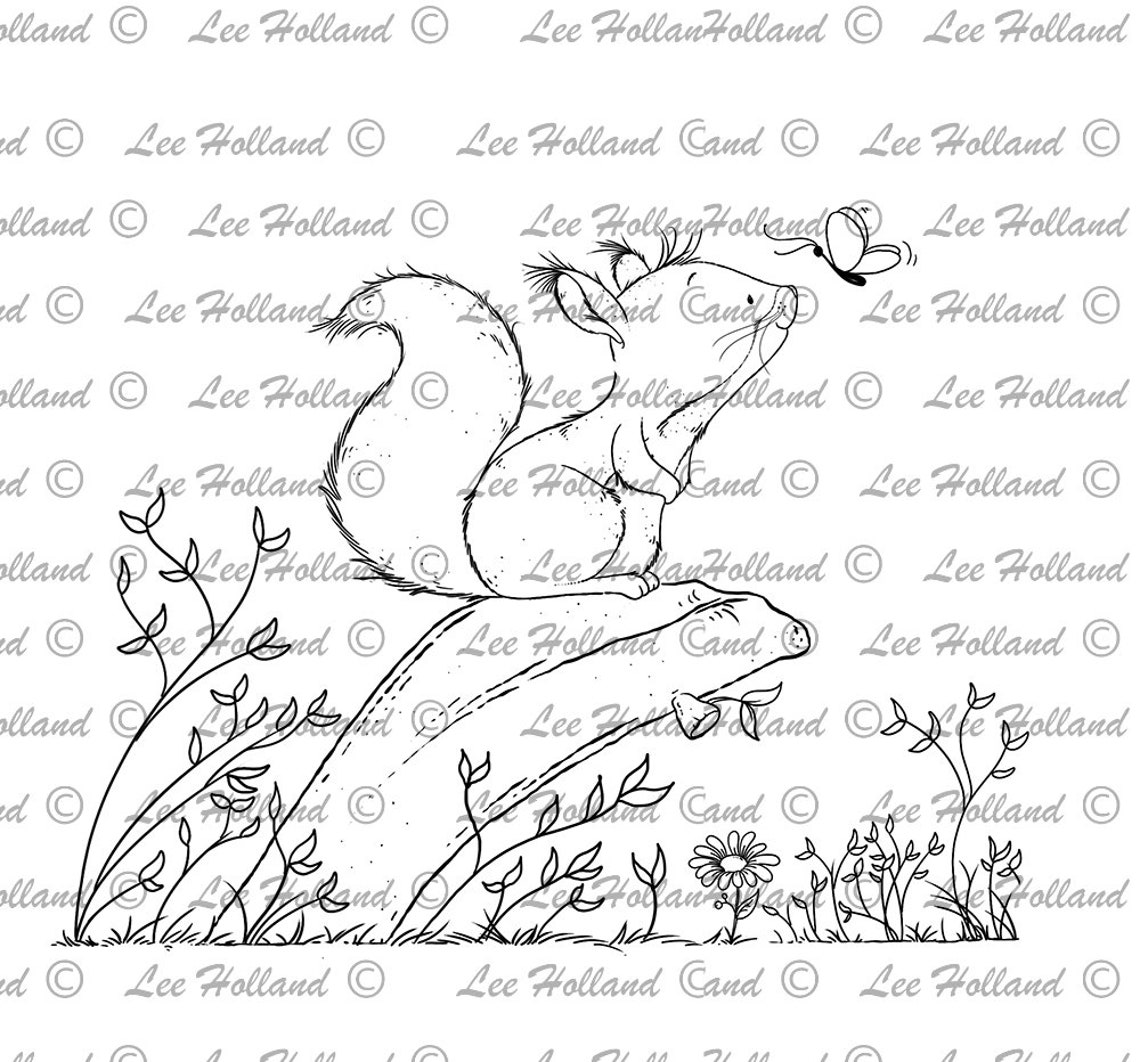 Squirrel on Stump With Butterfly Card Making Digi Digital - Etsy