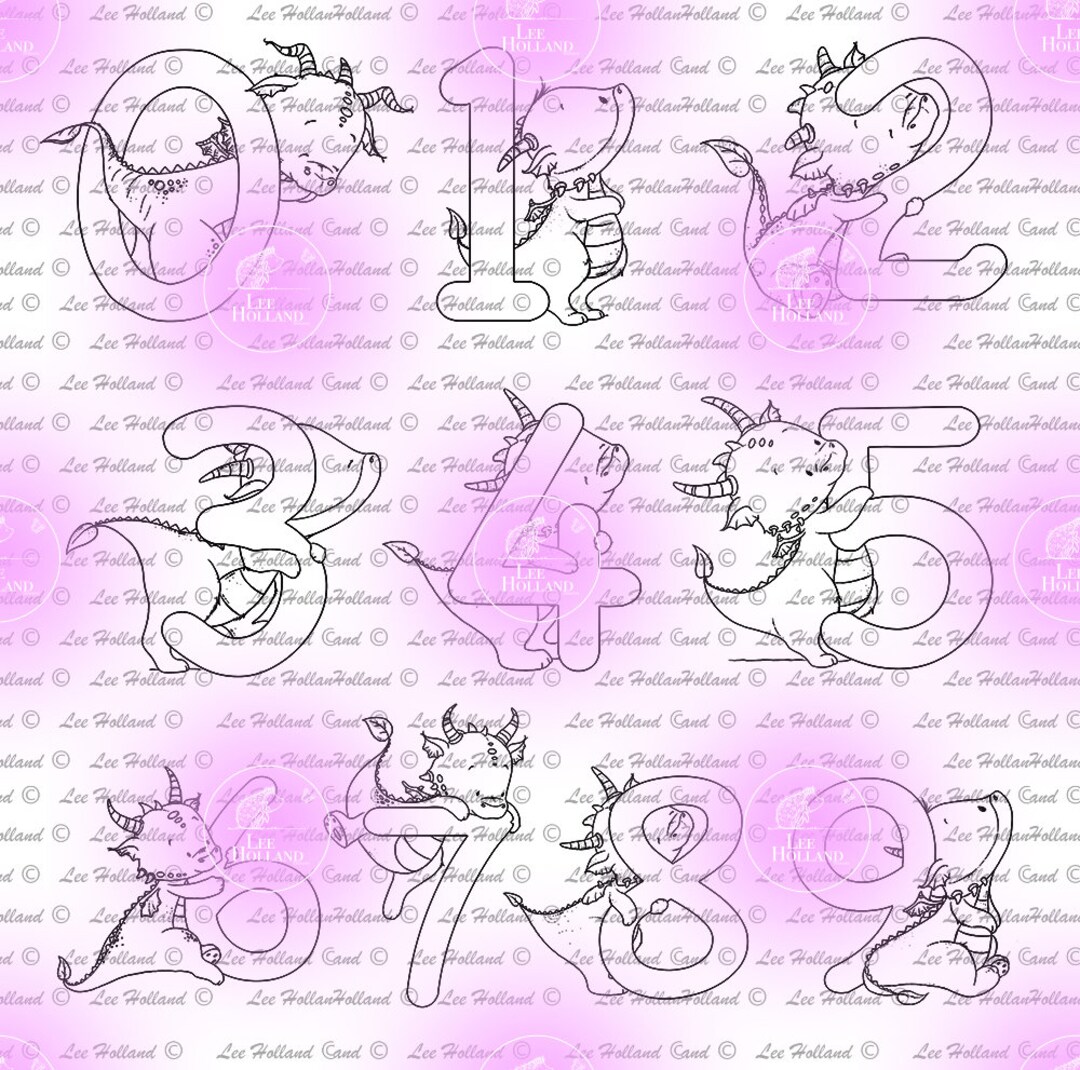 10 Dragon Numbers Collection , Digital Stamp Card Making, Digi, Stamp ...