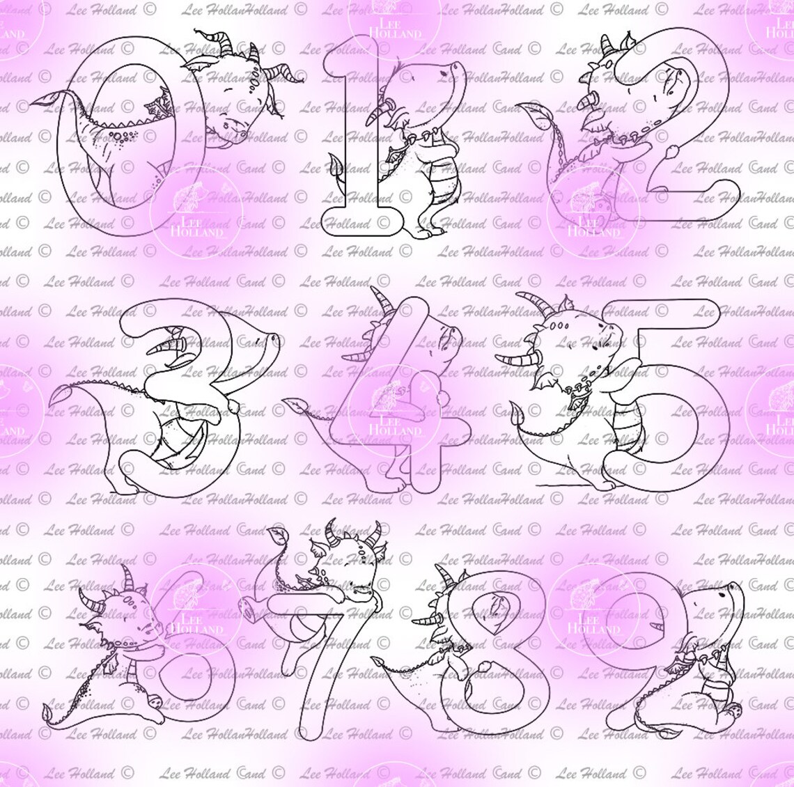 10 Dragon Numbers Collection , Digital Stamp Card Making, Digi, Stamp ...