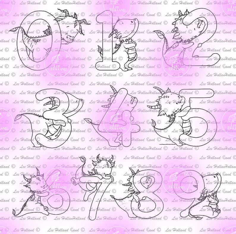 10 Dragon Numbers Collection , Digital Stamp Card Making, Digi, Stamp ...