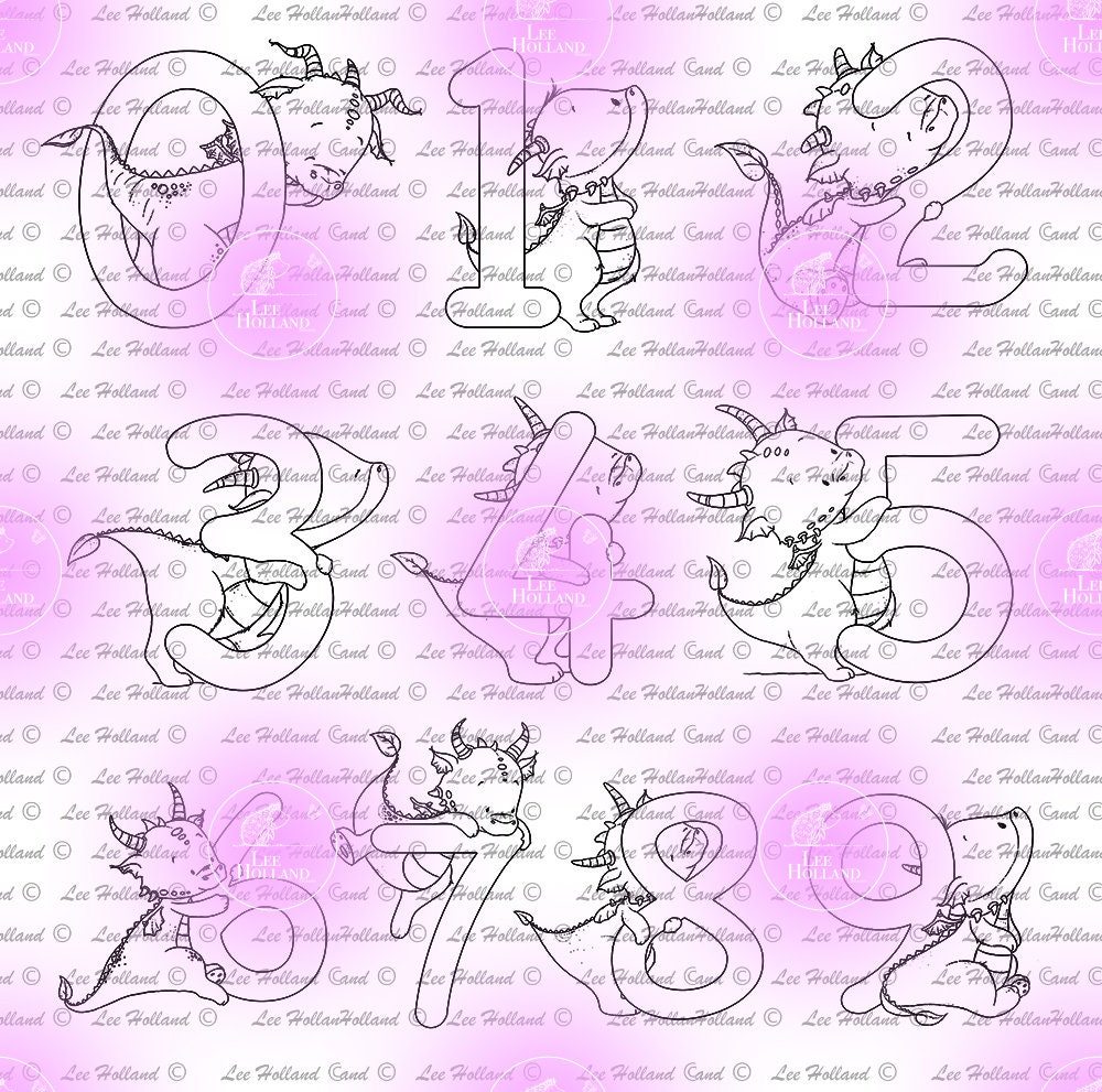 10 Dragon Numbers Collection Digital Stamp Card Making - Etsy UK