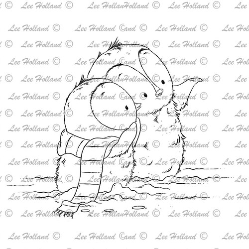 Penguin Couple Digital Stamp Card Making Colouring - Etsy