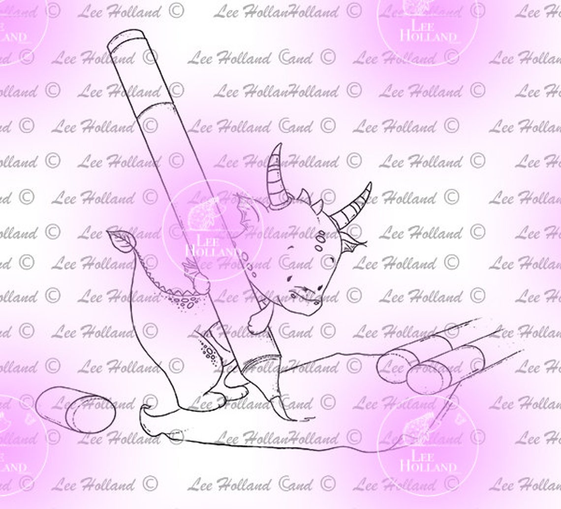 Dragon Holding Marker , Digital Stamp Card Making, Digi, Stamp - Etsy