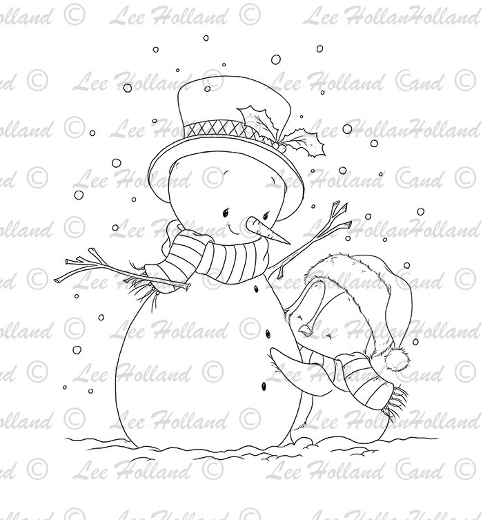Digital Stamps Snowman With Penguin Card Making Colouring | Etsy
