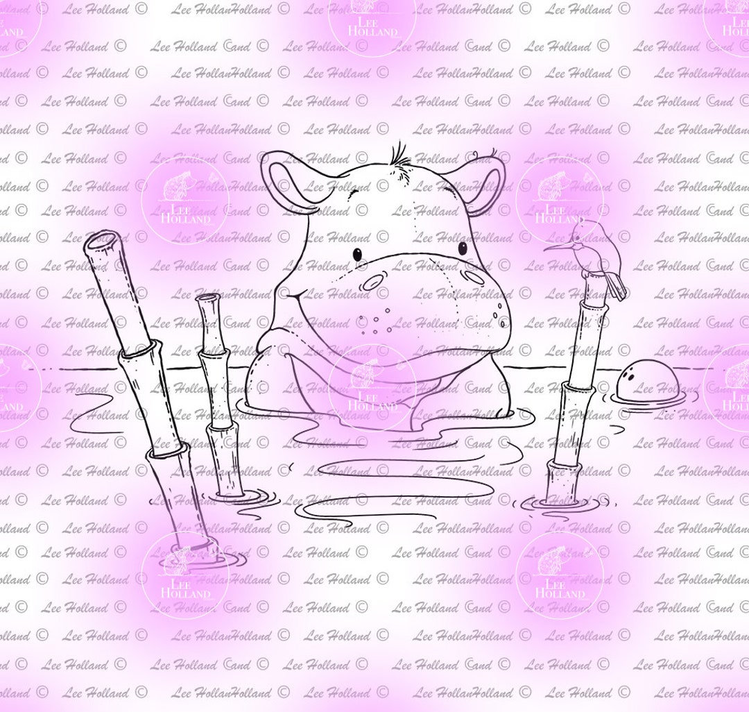 Hippo With Bird , Card Making, Digital Stamp, Digi, Crafting - Etsy