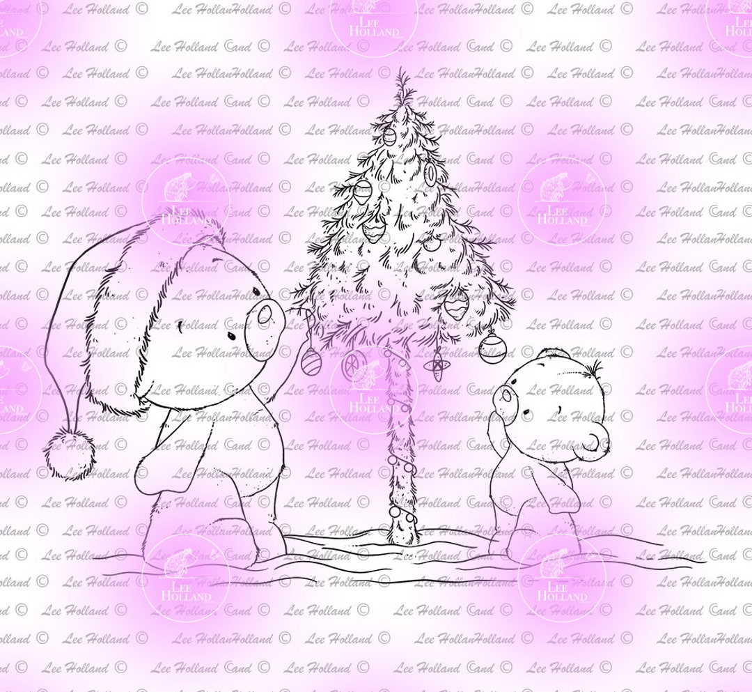 Teddy Bears Decorating a Christmas Tree,digital Stamp,card Making, Digi ...