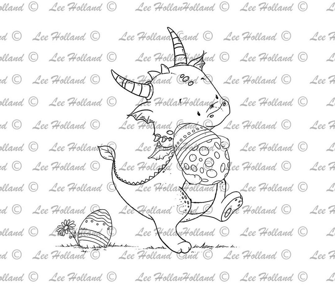 Dragon Holding Easter Egg, Card Making, Digital Stamp, Digi, Stamp - Etsy