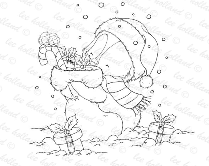 Digital Stamps Penguin With Stocking Digi Penguin | Etsy