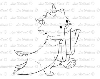 Dragon Drawing a Heart Card Making Digi Digital Stamp - Etsy