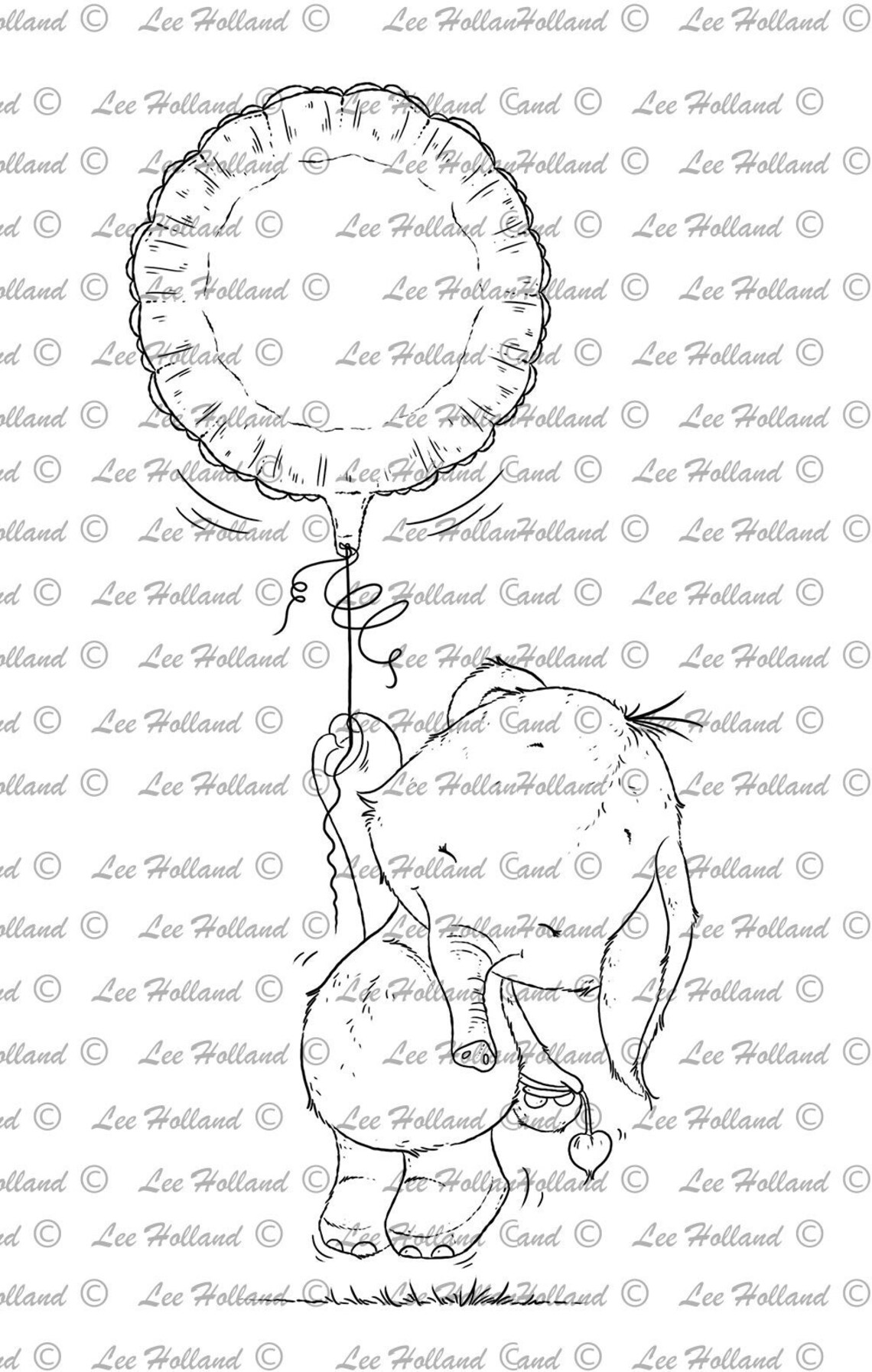 Elephant With Helium Balloon Digital Stamp Card Making - Etsy