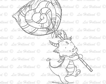 Digital Stamp Dragon With Flower Card Making Art Printable | Etsy