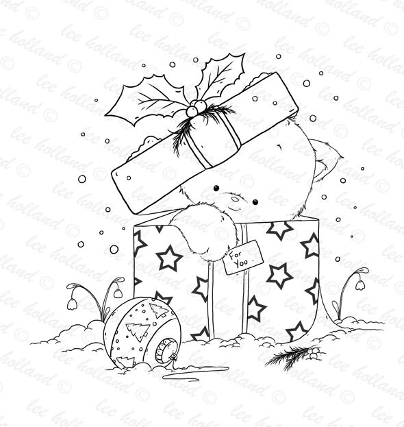 Kitten in Christmas Present Digital Stamp Card Making - Etsy