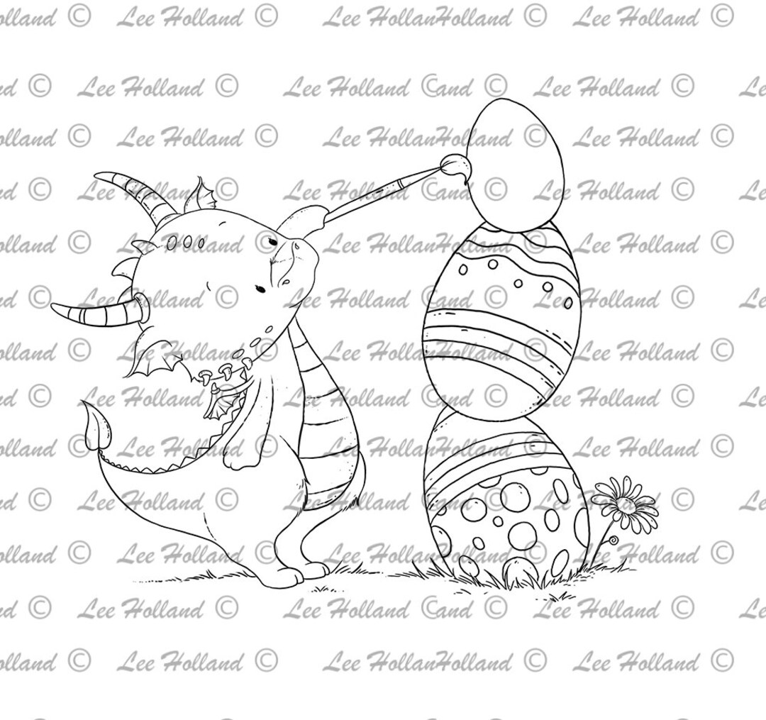Dragon Painting an Easter Egg, Card Making, Digital Stamp, Digi, Stamp ...