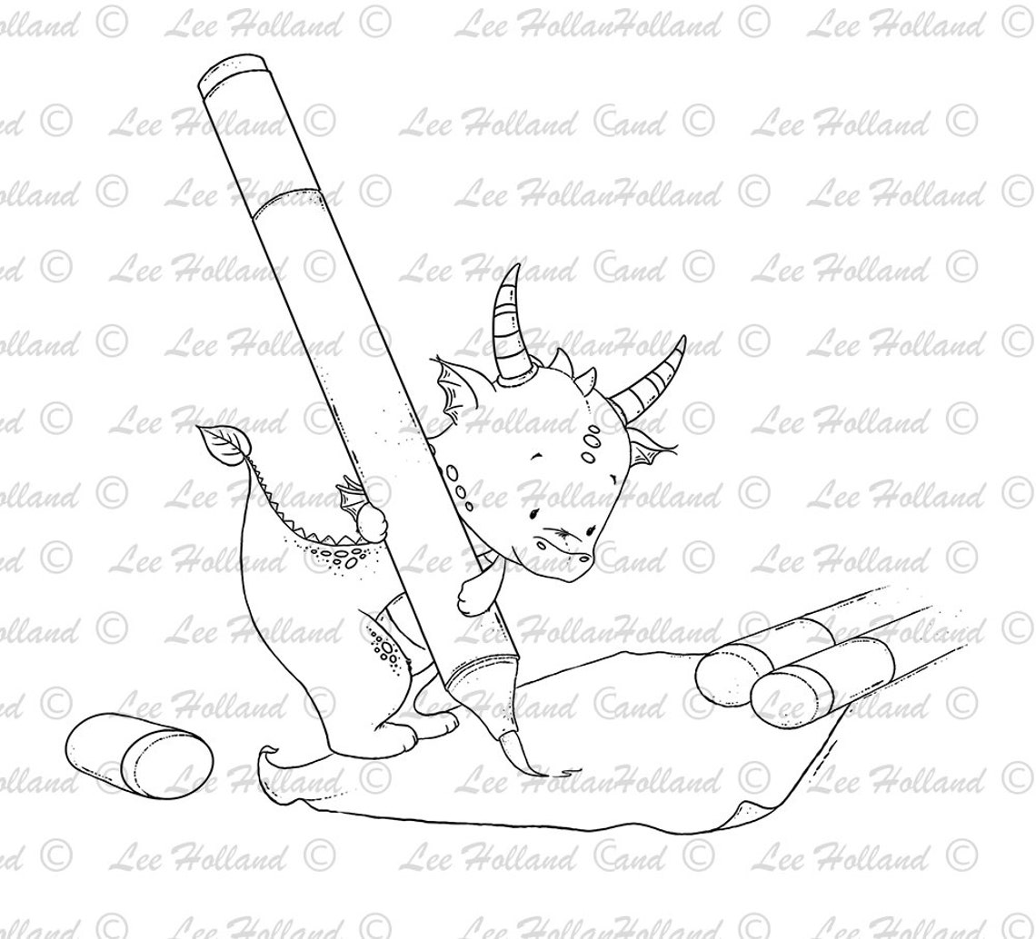 Dragon Holding Marker Digital Stamp Card Making Digi Stamp | Etsy