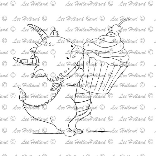 Digital Stamp Dragon With Flower Card Making Art Printable - Etsy
