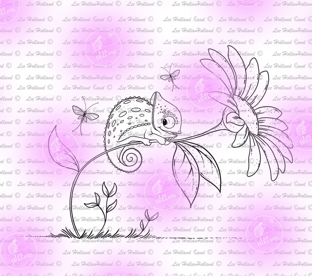 Camellion With Dragon Flies,digital Stamp, Card Making, Digi - Etsy