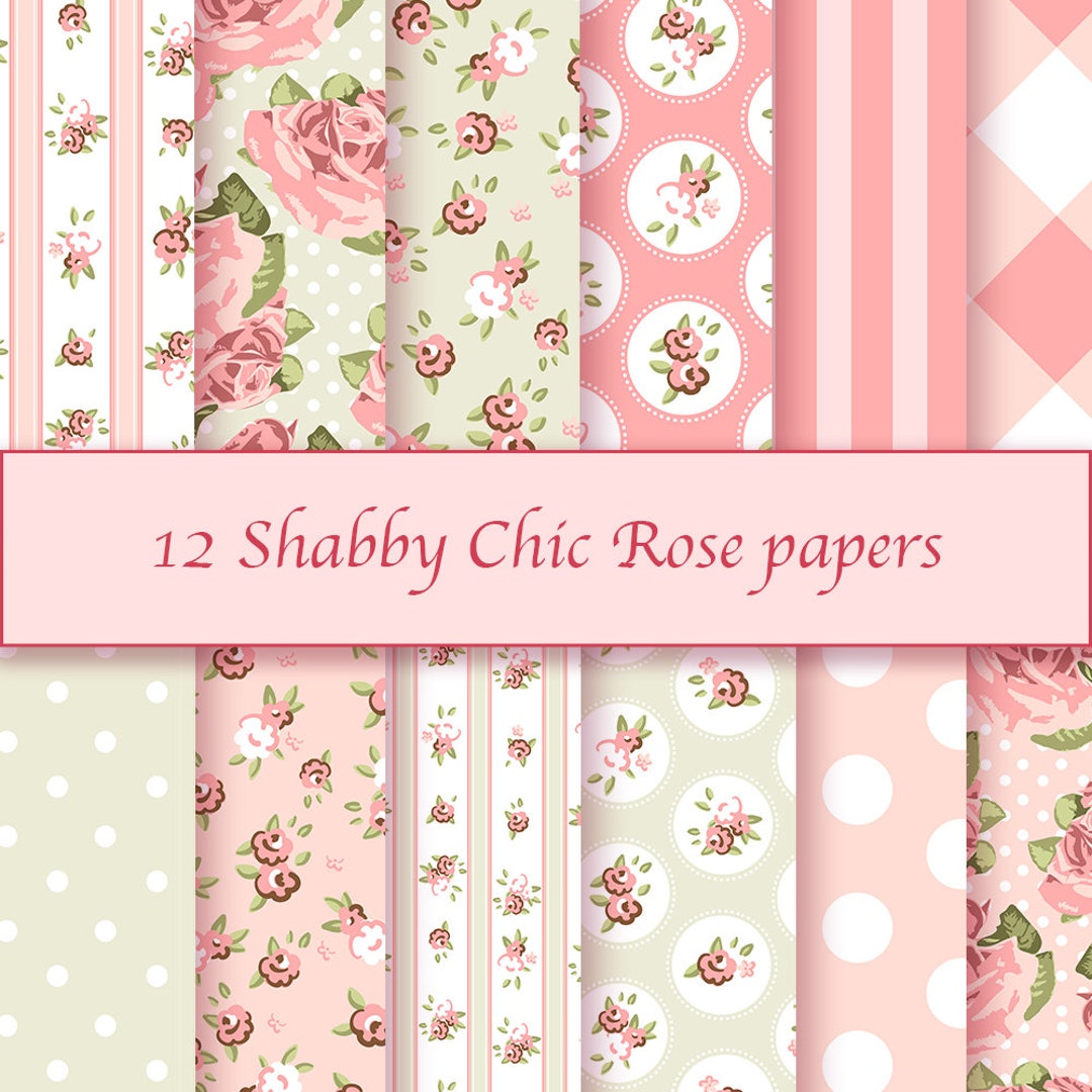 12 Digital Shabby Chic Rose Paper Pack 3 Card Making - Etsy