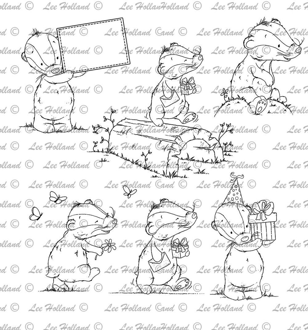 6 Cute Badger Mini Collection, Card Making, Digi, Digital Stamp, - Etsy
