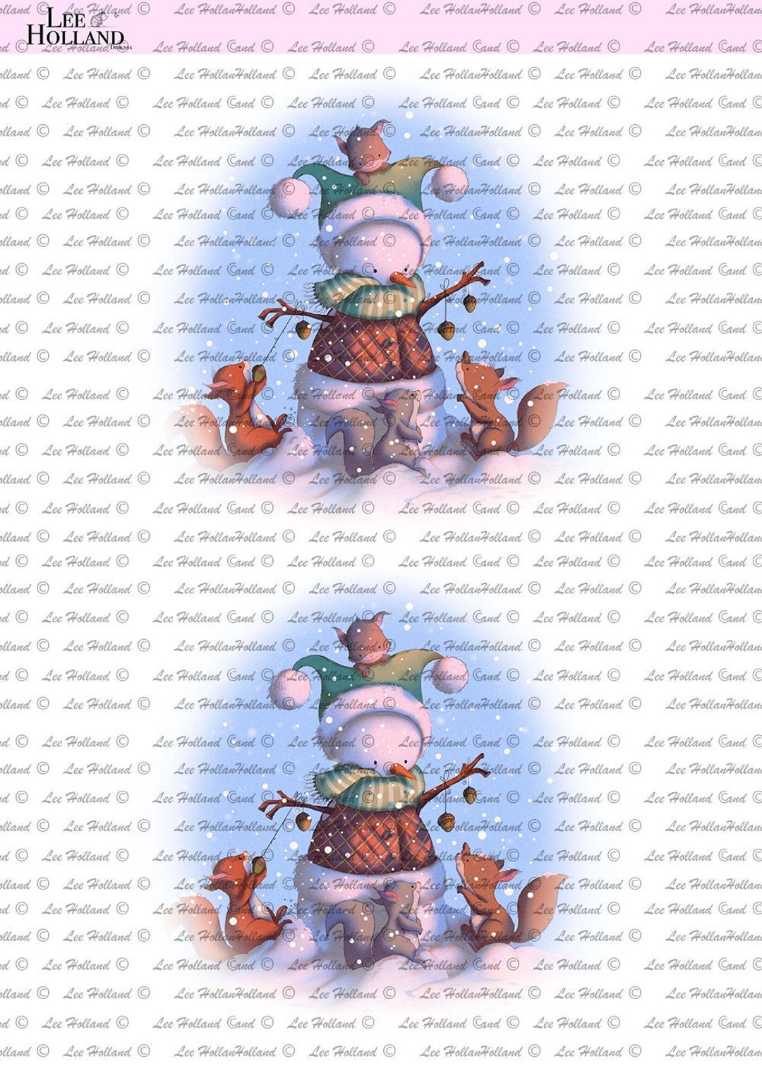 Snowman With Squirrels,art Printable, Card Making, Stamp, Digital Stamp ...