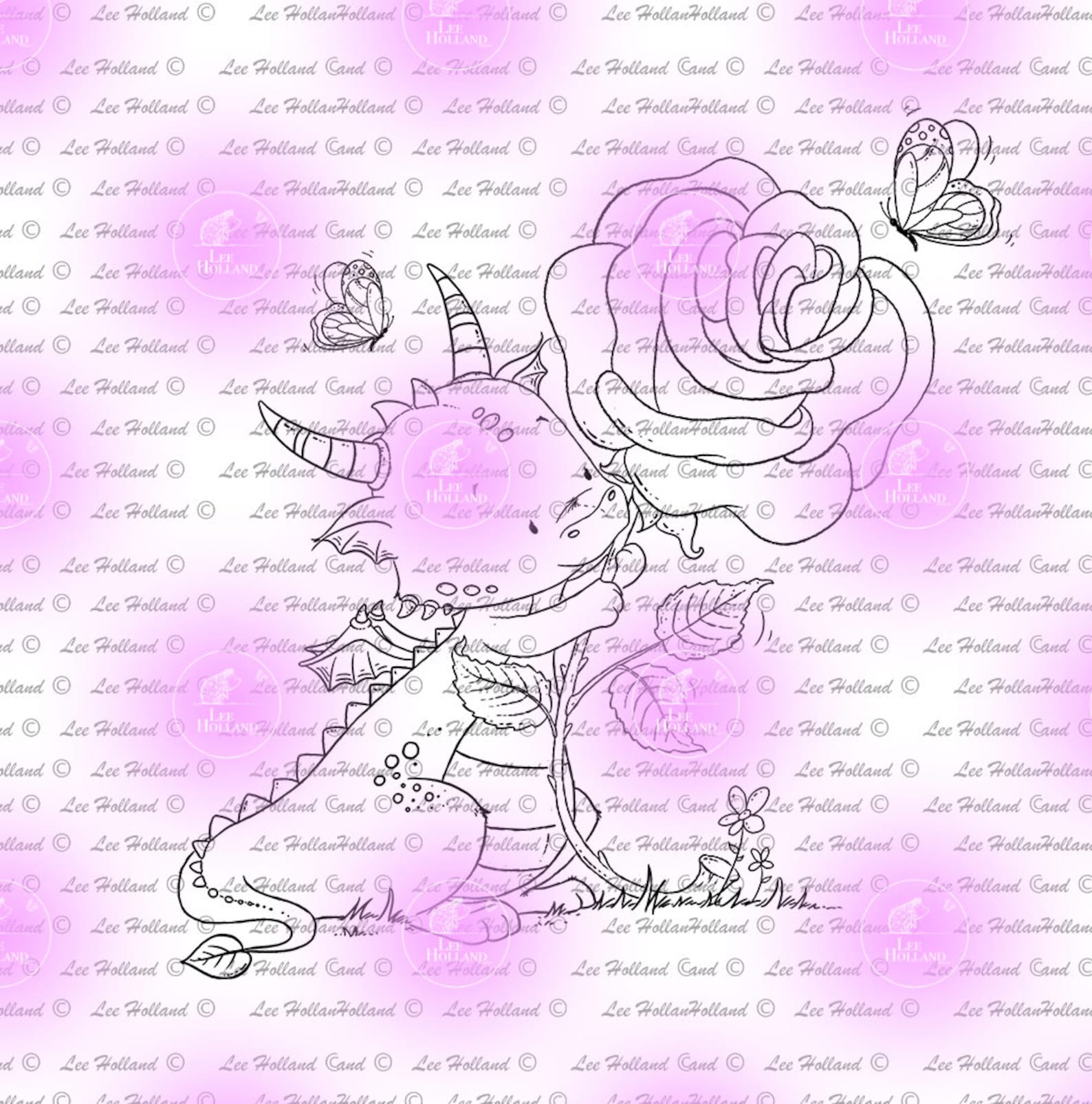 Dragon With Rose Card Making Art Printable Cute Printable - Etsy