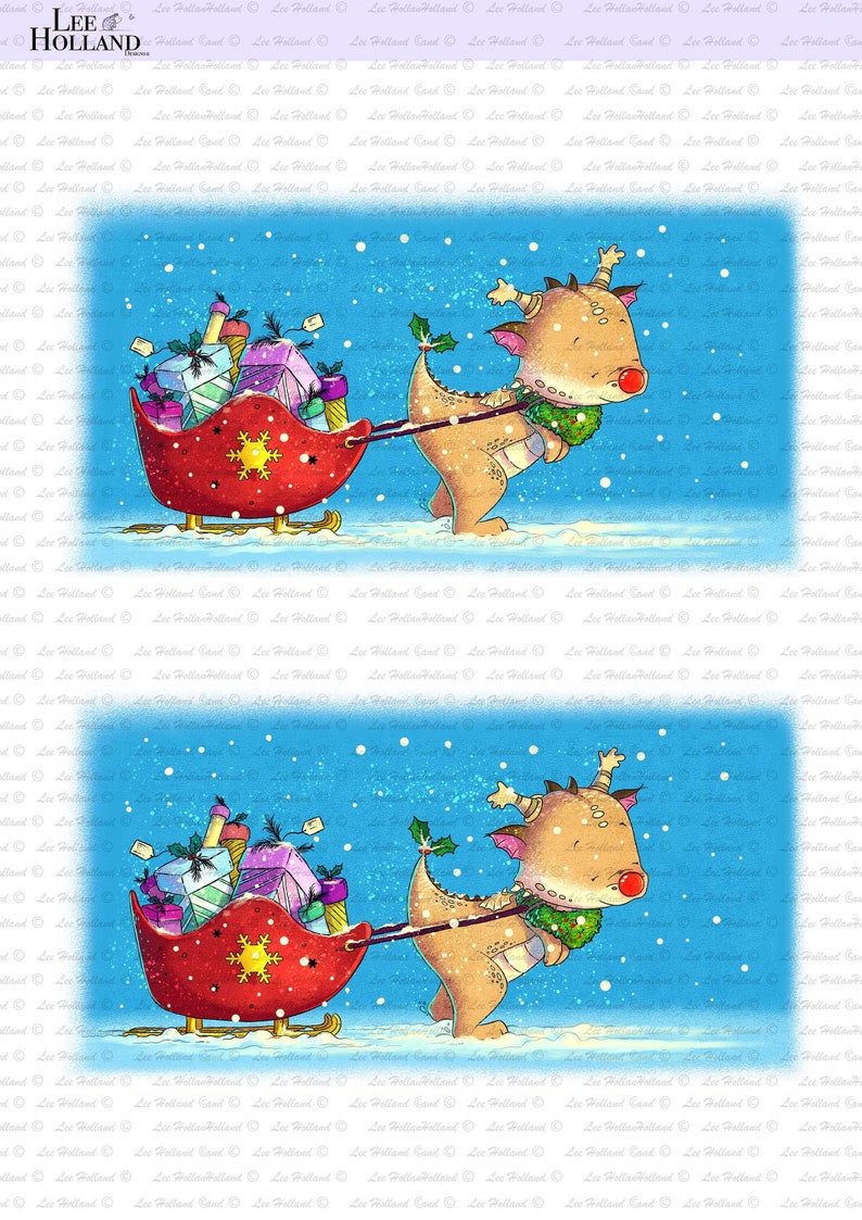 Rudolph Dragon Pulling Sleigh Card Making Digi Art - Etsy UK