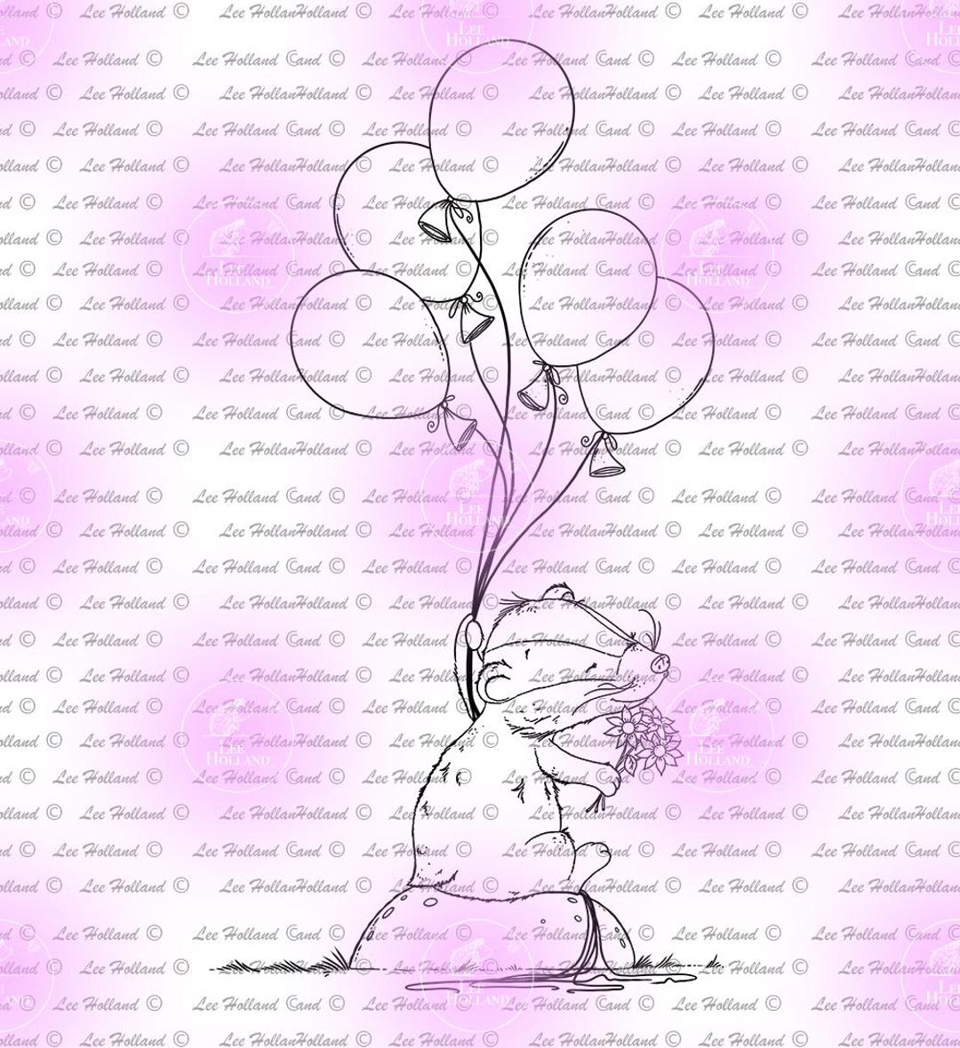 Badger With Balloonst, Card Making, Digi, Colouring, Digital Stamp - Etsy