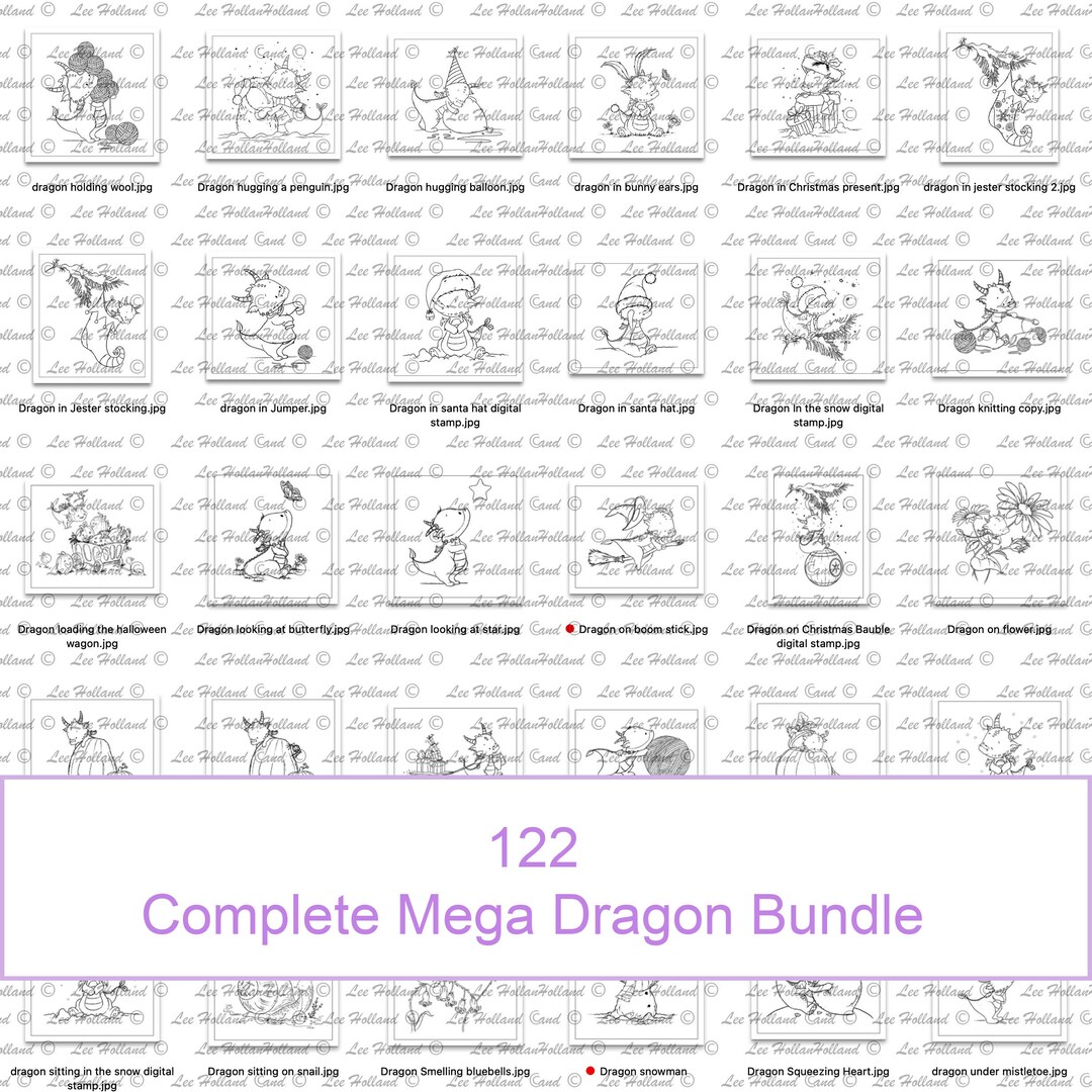 122 Dragons Complete Mega Bundle, Card Making, Digital Stamp, Digi ...