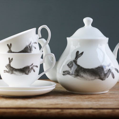 Running Hare Fine Bone China Teapot - Etsy