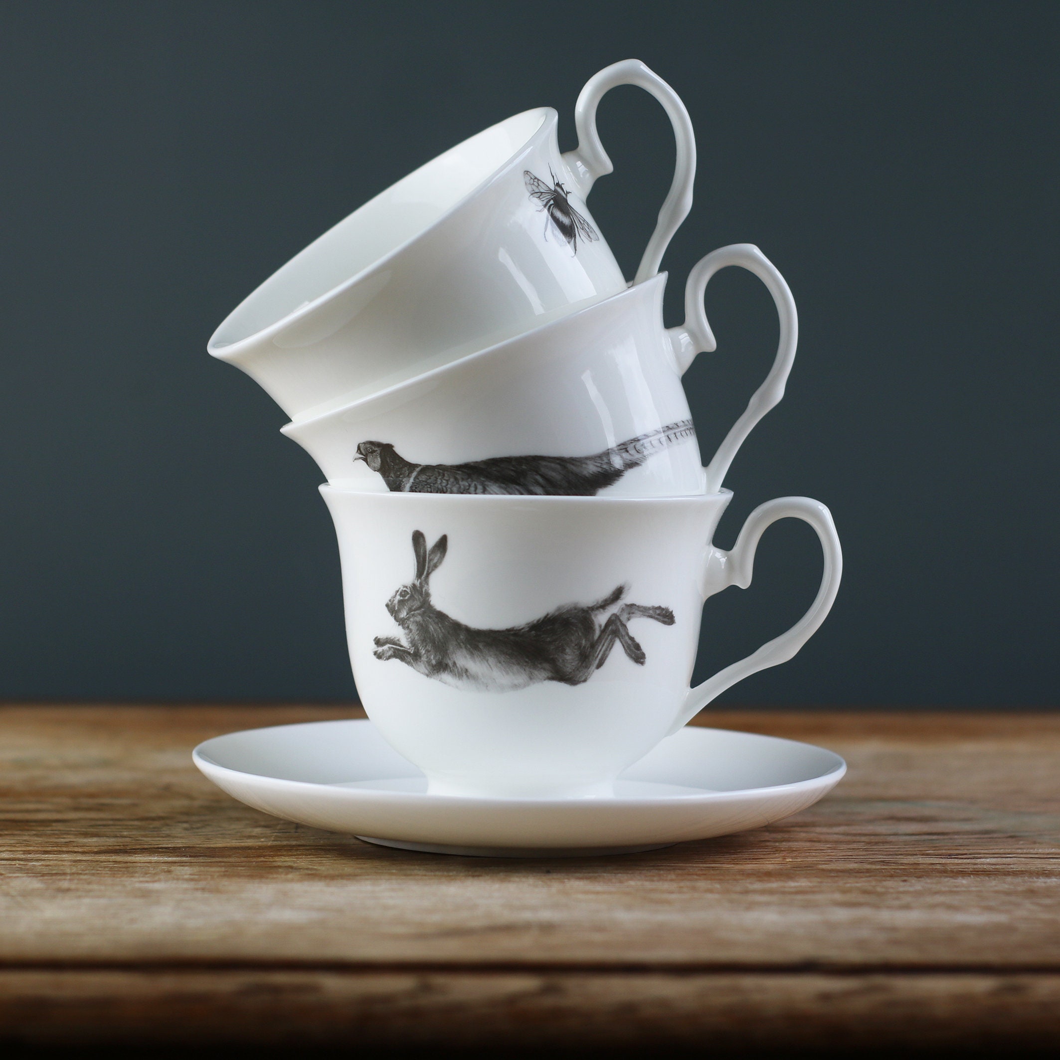 Bumble & Bee Fine Bone China Teacup and Saucer - Etsy