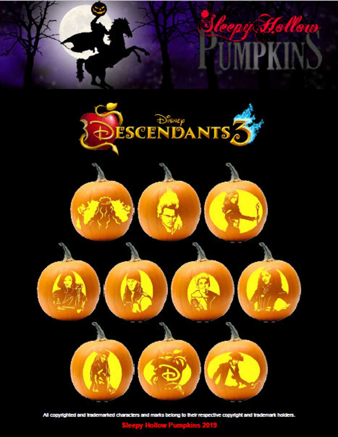 Descendants 3 Pumpkin Carving Patterns - Printable PDF - Etsy