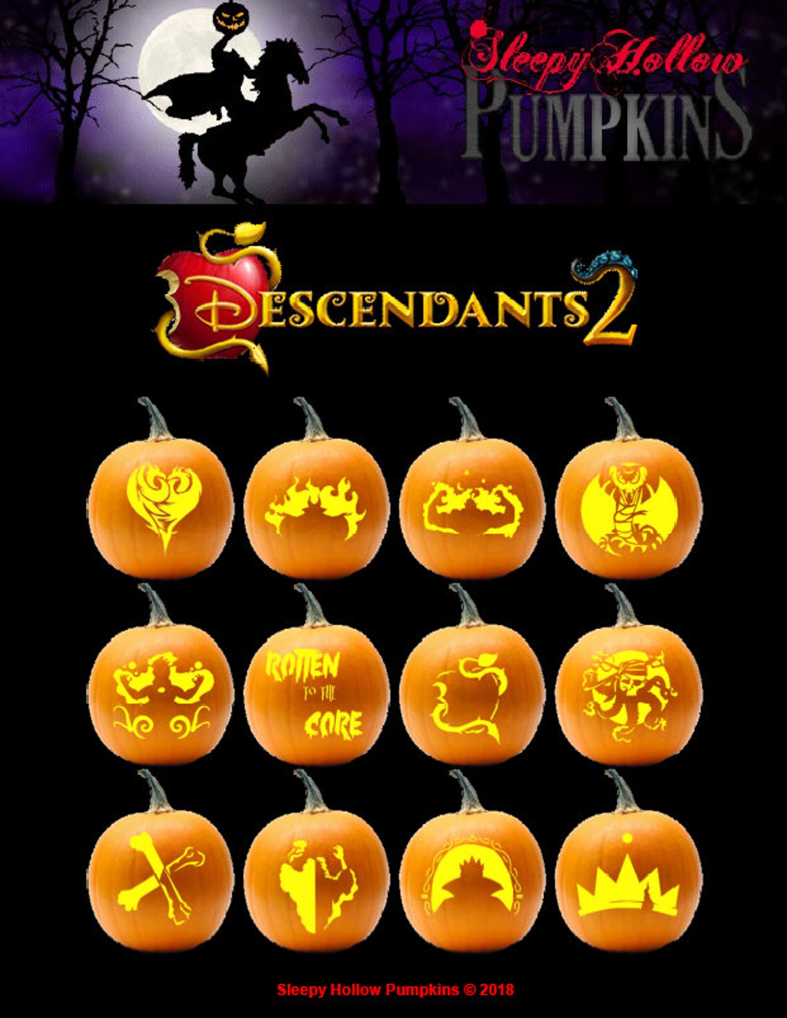 Descendants 2 Pumpkin Carving Patterns - Printable PDF - Etsy