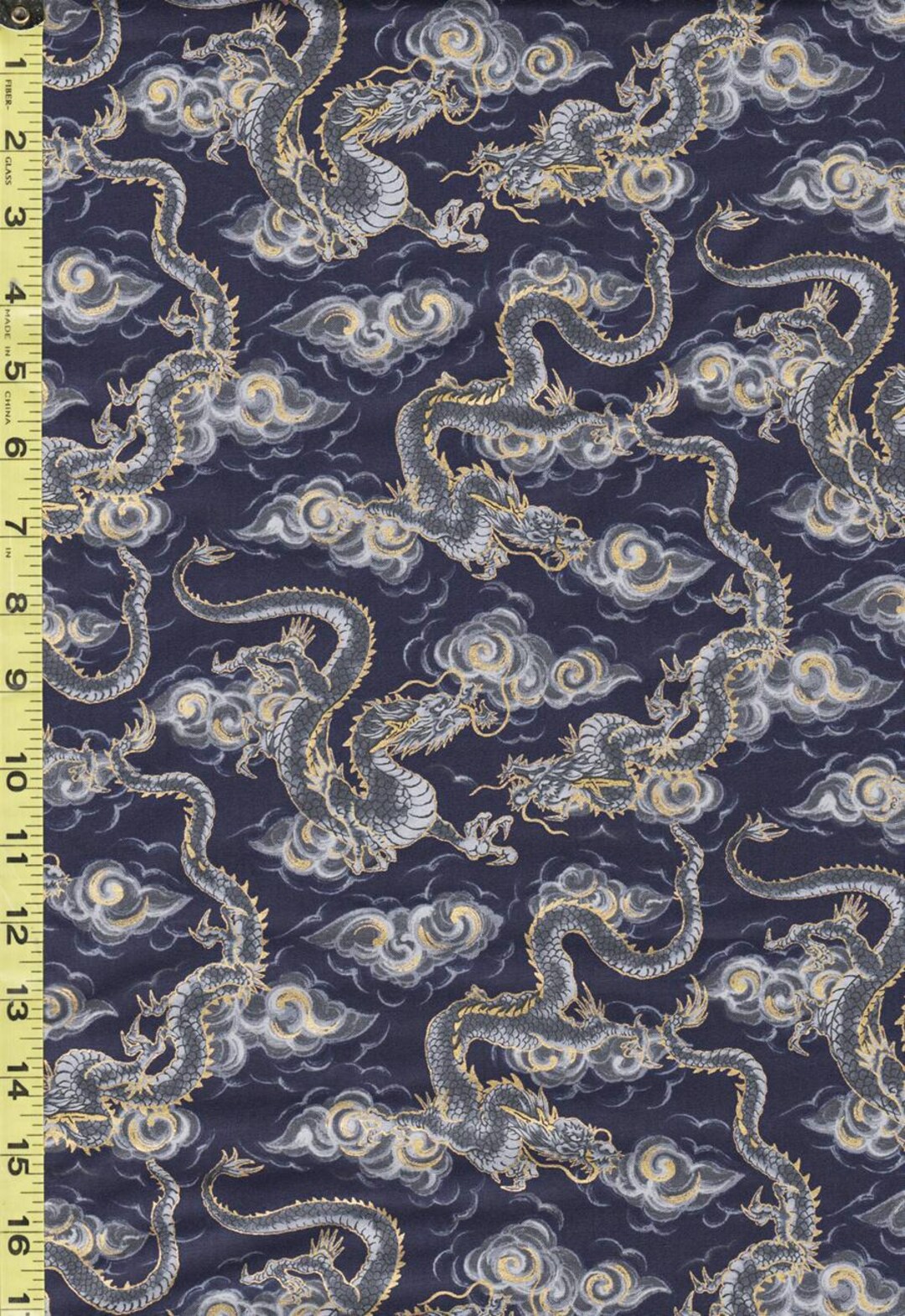 Quilt Gate - Hyakka Ryoran - Dragons & Clouds - HR3440-12D - Navy - by ...