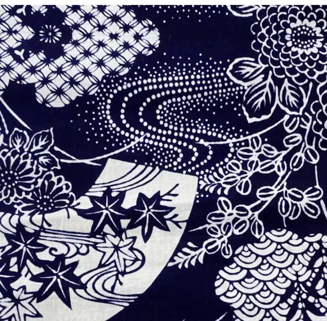 1000 - Yukata Fabric - Floral Fans, Mums & River Swirls - Traditional ...