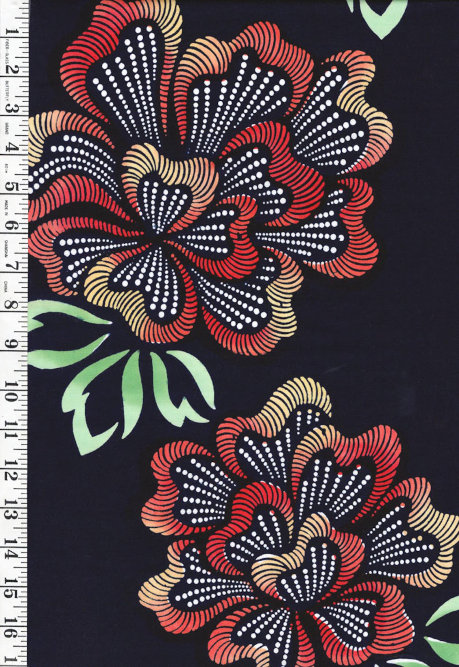 680 - Yukata Fabric - Large Colorful Flowers With Dotted Petals - by ...