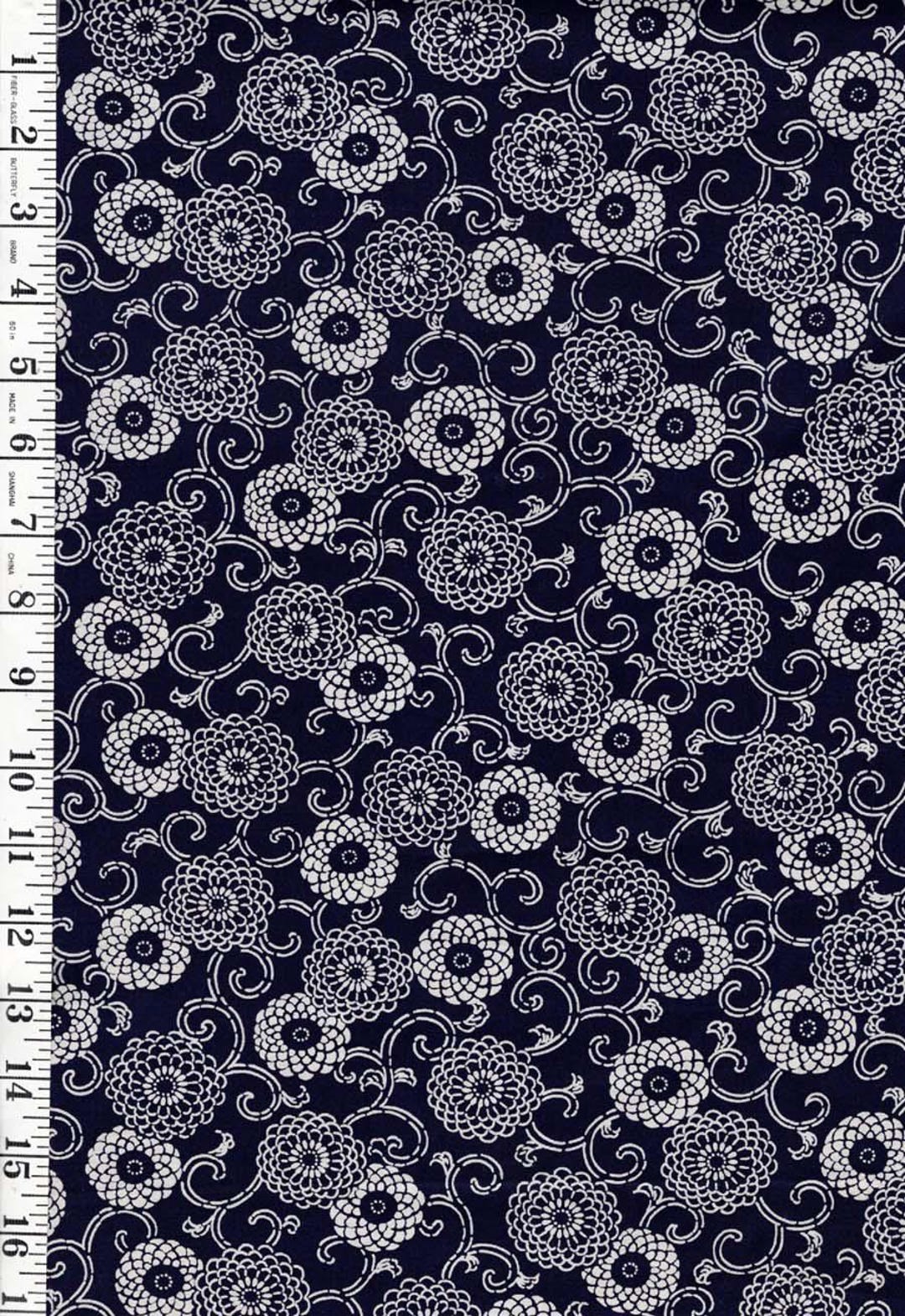 976 - Yukata Fabric - Stylized Mums - Traditional 14" Wide - Indigo ...