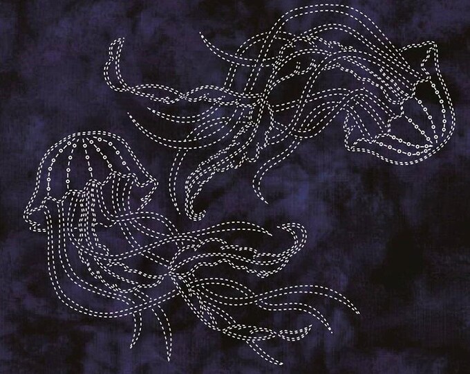 Sashiko Pre-printed Panel - Sylvia Pippen Sea Life Panel - Jellyfish ...