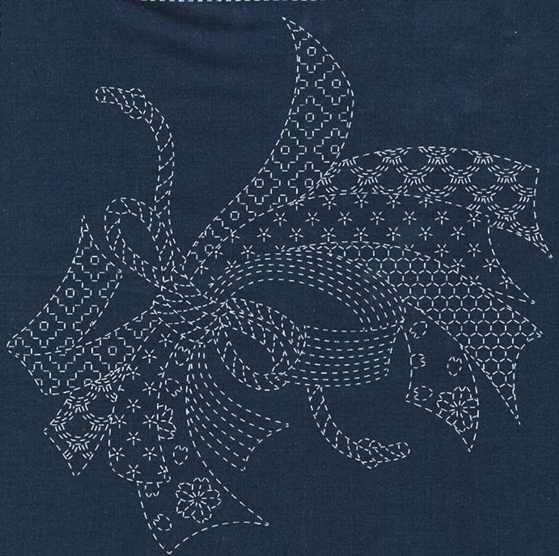 SC0017-01 Sashiko Pre-printed Sampler Noshi Ribbons Navy | Etsy