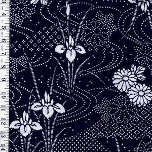 998 - Yukata Fabric - Iris, Mums & River Swirls - Traditional 14" Wide ...